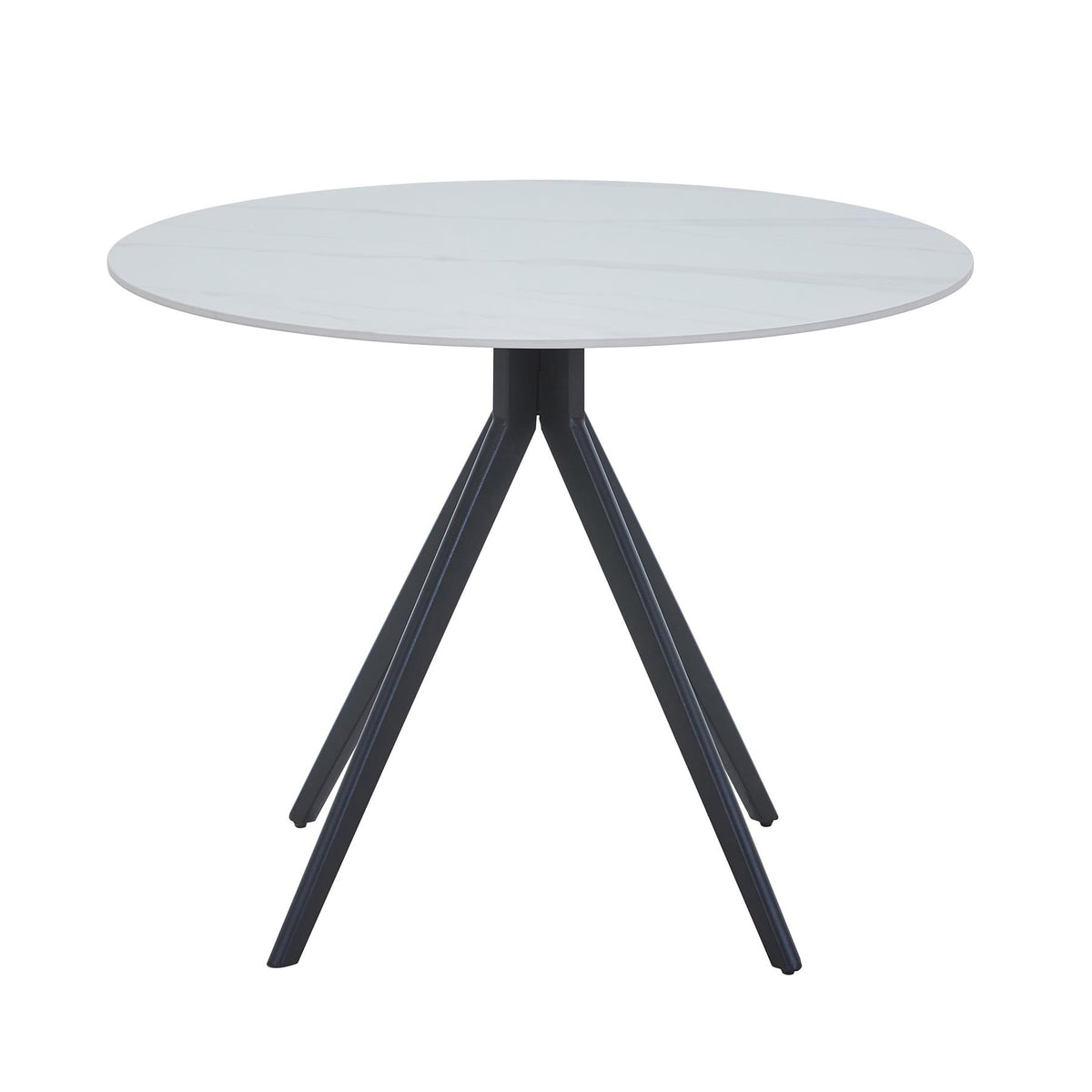 Aspen round dining table, gloss white sintered stone table top with bl ...